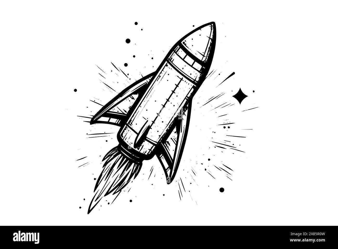 Space ship. Vintage rocket shuttle woodcut engraved vector sketch ...