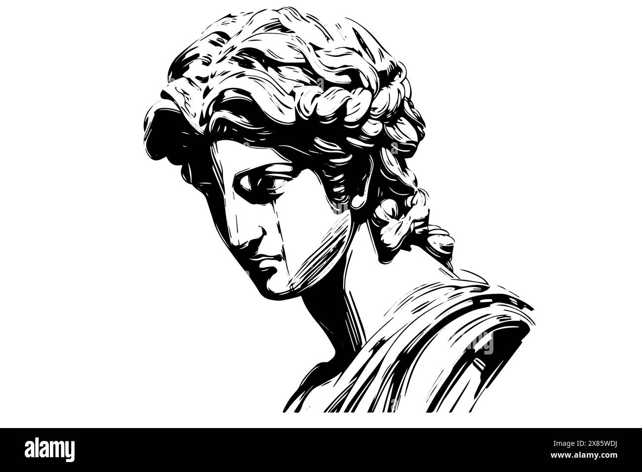 Greek antique statue head etching vector sketch. Sculpture logo bust ...