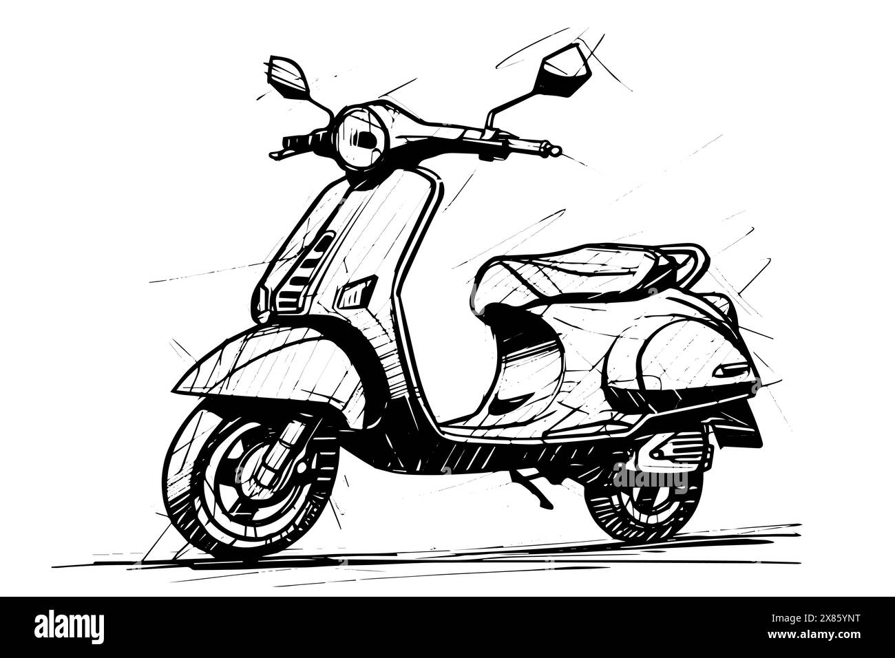 Retro scooter or motorcycle hand drawn ink sketch. Engraved style ...