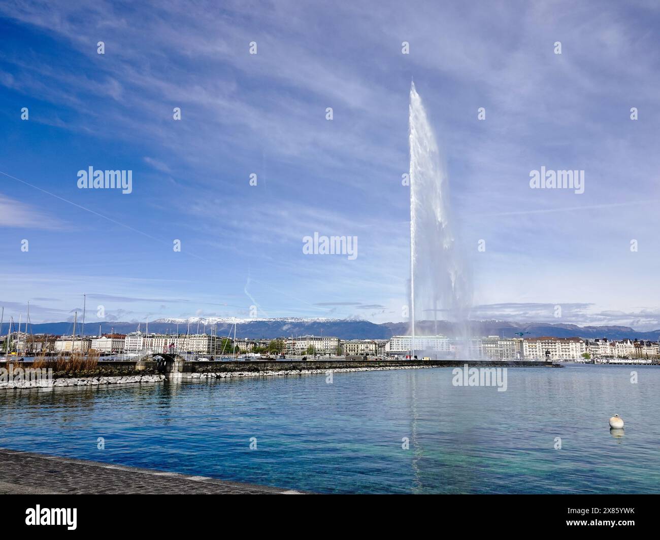 Jet d’Eau shooting into the air, Lake Geneva, Switzerland Stock Photo ...