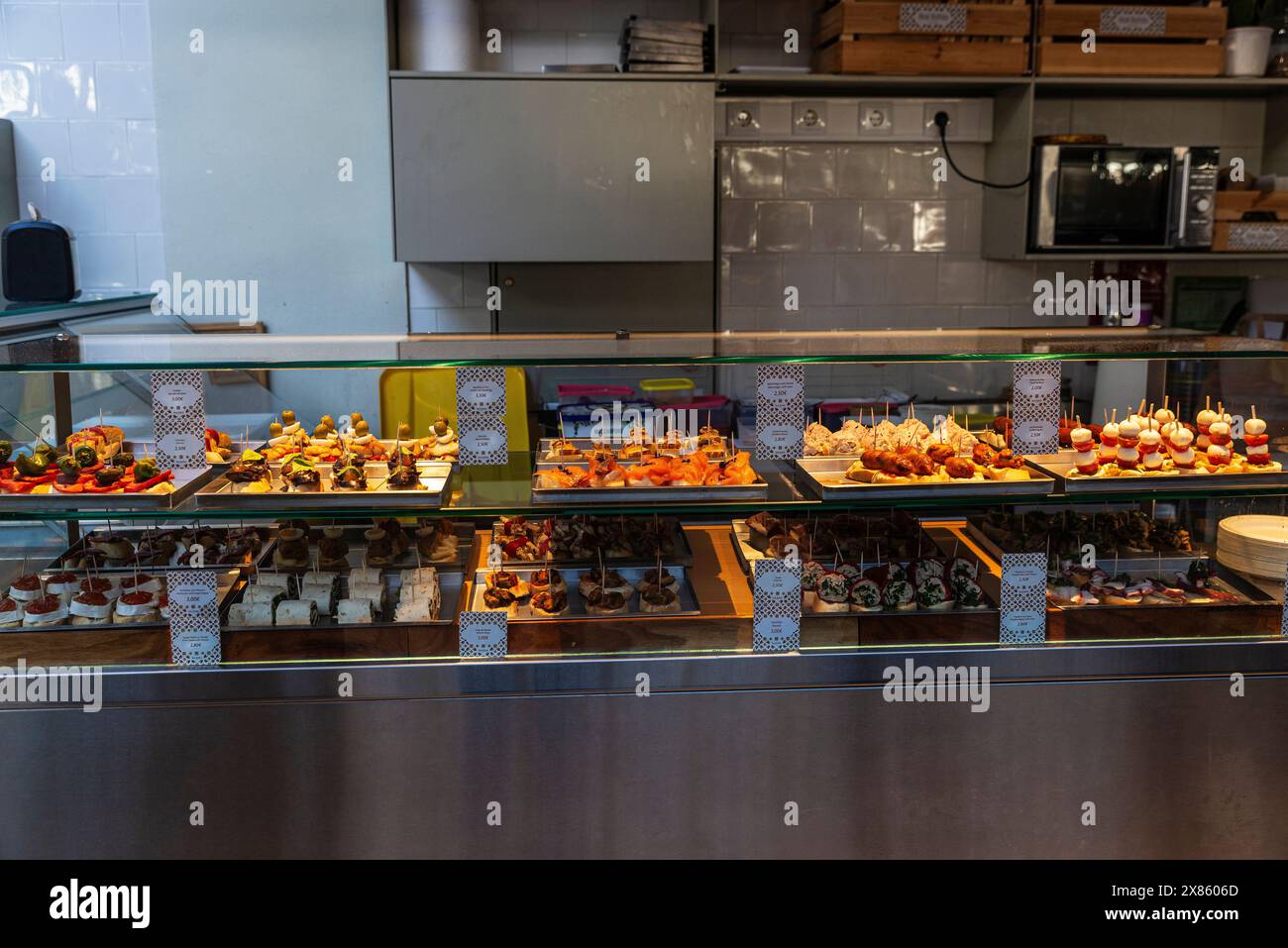 Oporto, Portugal - November 23, 2023: Display of a bar with pincho or ...
