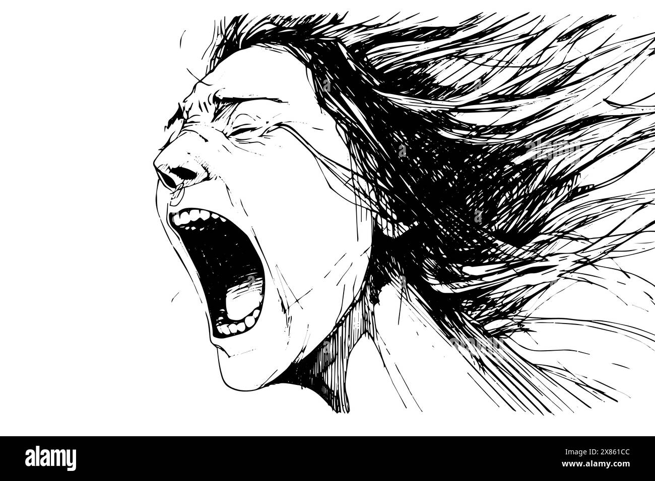Angry scream woman hand drawn ink sketch. Emotional girl vector illustration Stock Vector Image ...