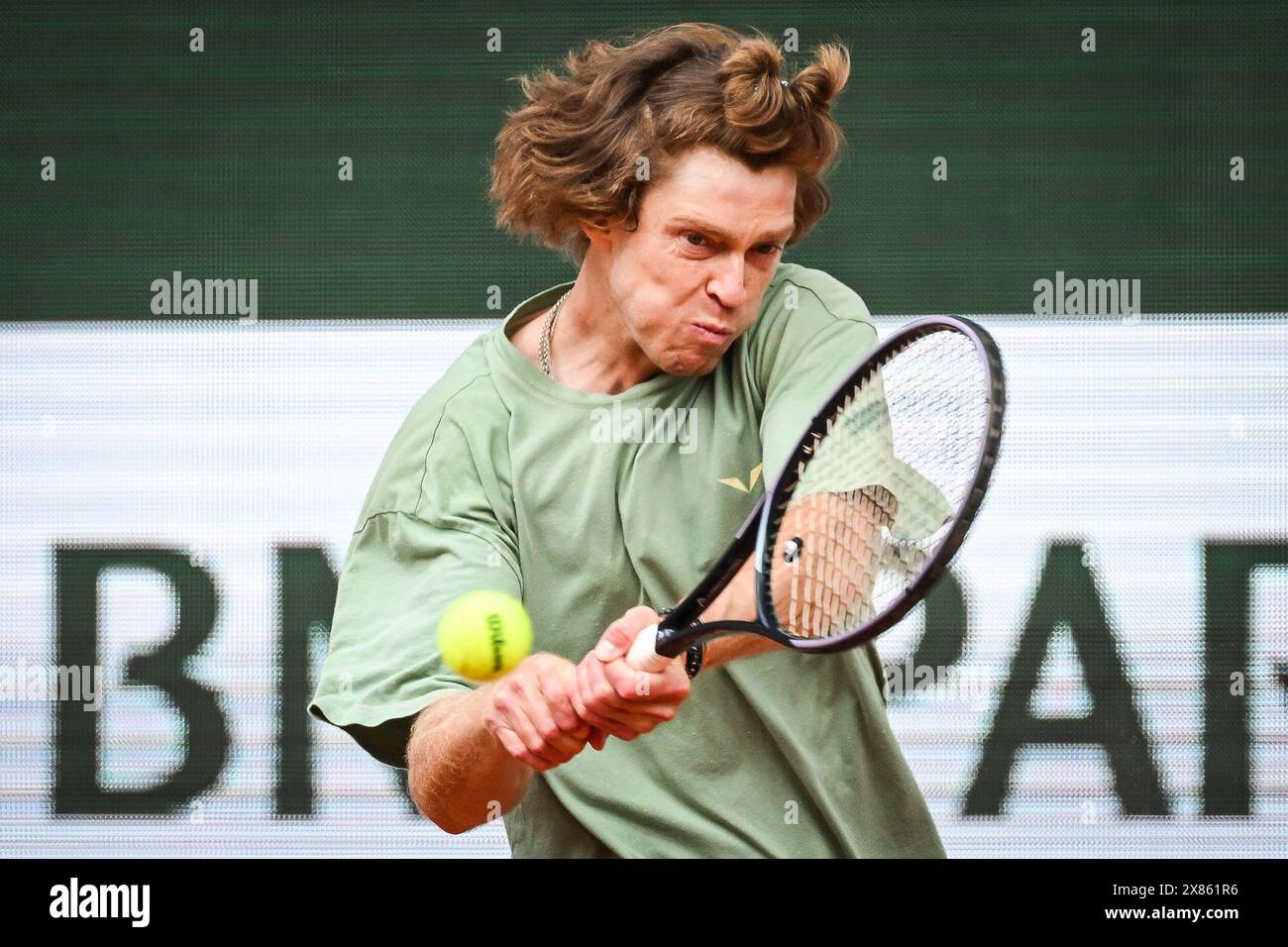 Andrey RUBLEV of Russia during a training session of Roland-Garros 2024 ...