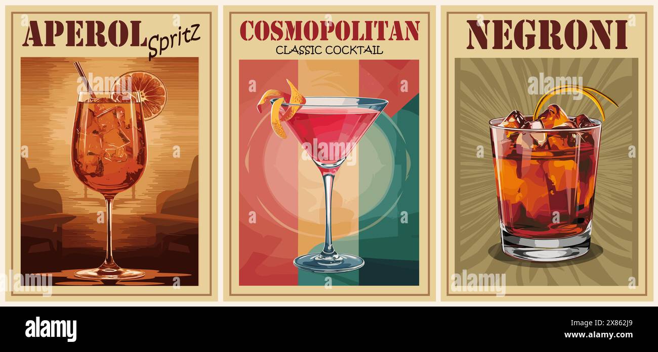 Cocktails Retro Poster Set Vector Wall Art Stock Vector Image And Art Alamy
