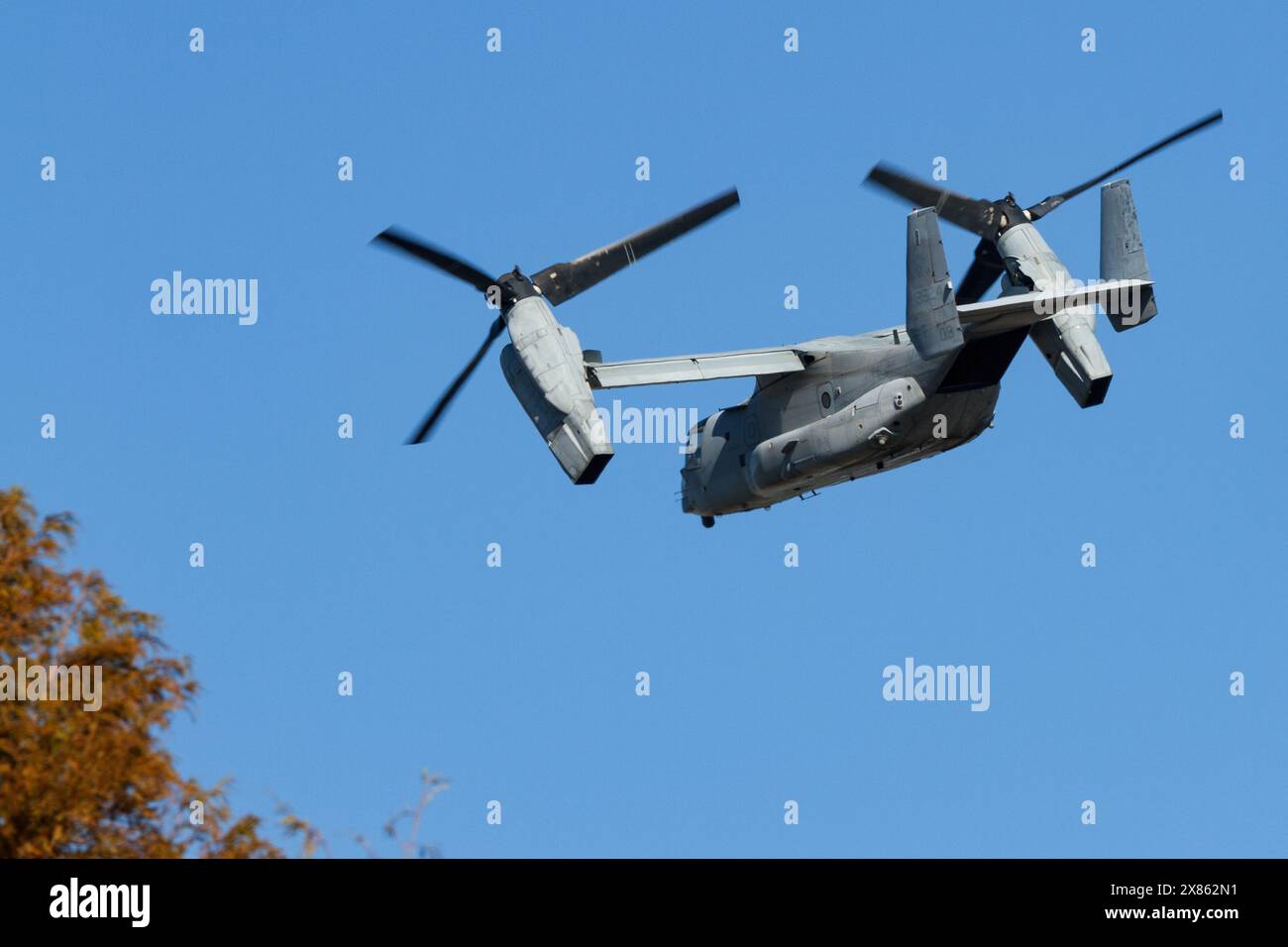A Bell Boeing V22 Osprey tilt-rotor aircraft with the USMC Marine Medium Tilt-rotor Squadron 262 ...
