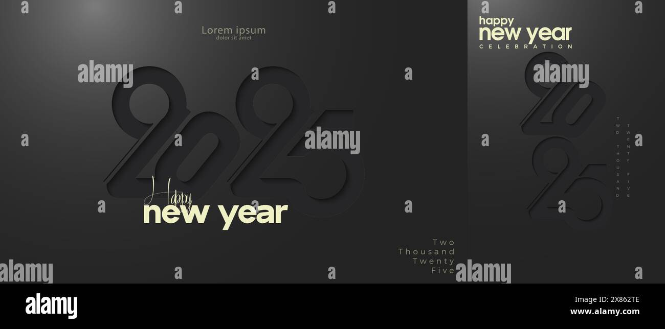 Set of Happy New Year 2025 number designs. With cut out 2D numbers ...
