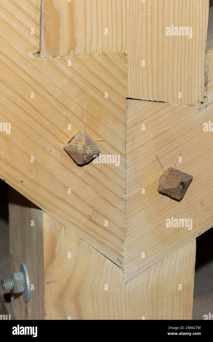 Close-up of Wooden Beam Structure Joint in Construction Framework Stock ...