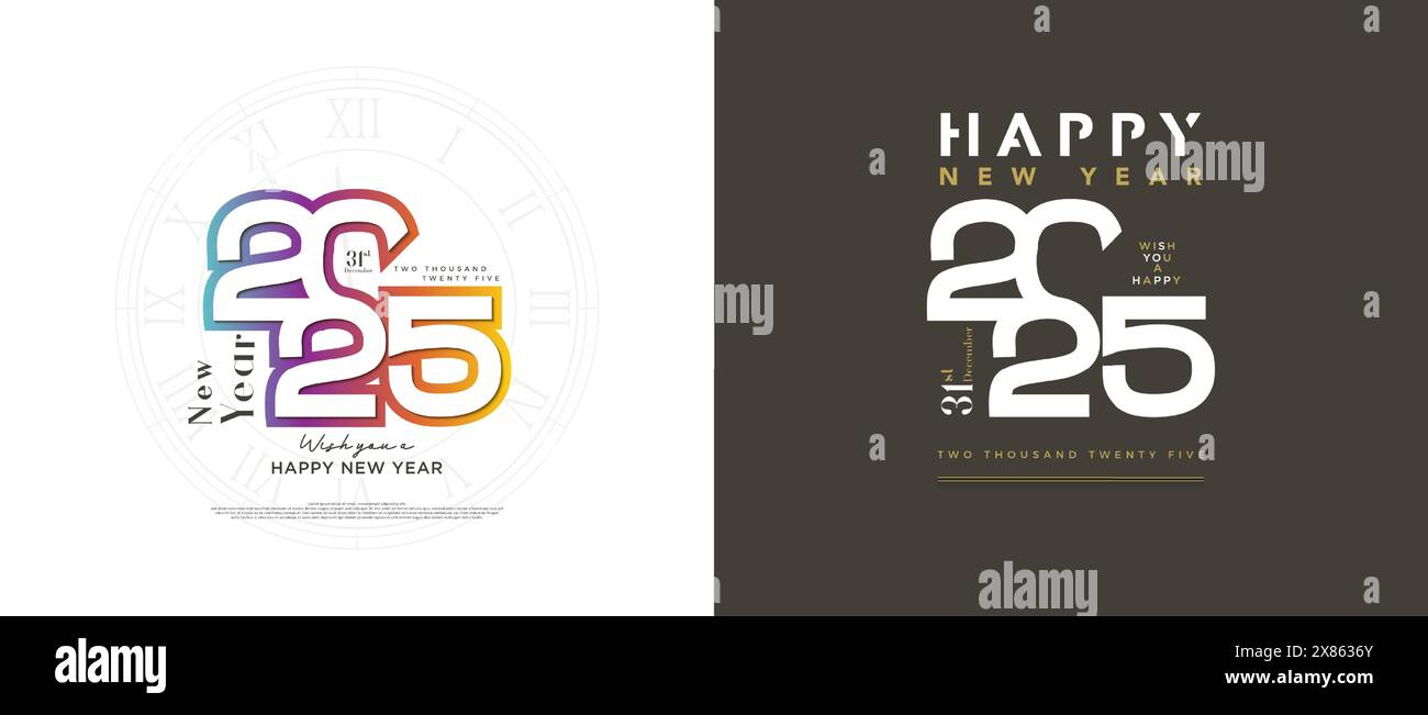 Happy New Year 2025 vector with colorful unique numbers and 2025 new ...