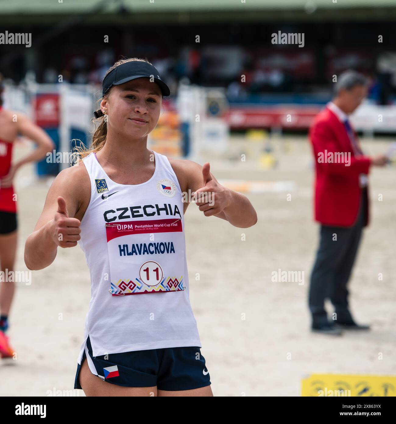 Czech modern pentathlete Lucie Hlavackova during the women's race ...
