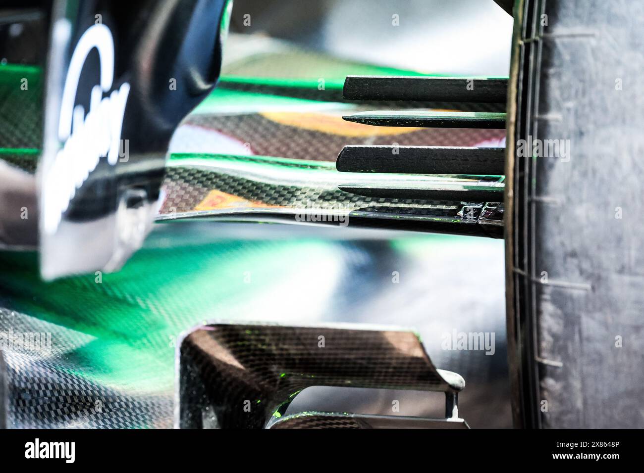 McLaren F1 Team MCL38, mechanical detail of the rear brake ducts during ...