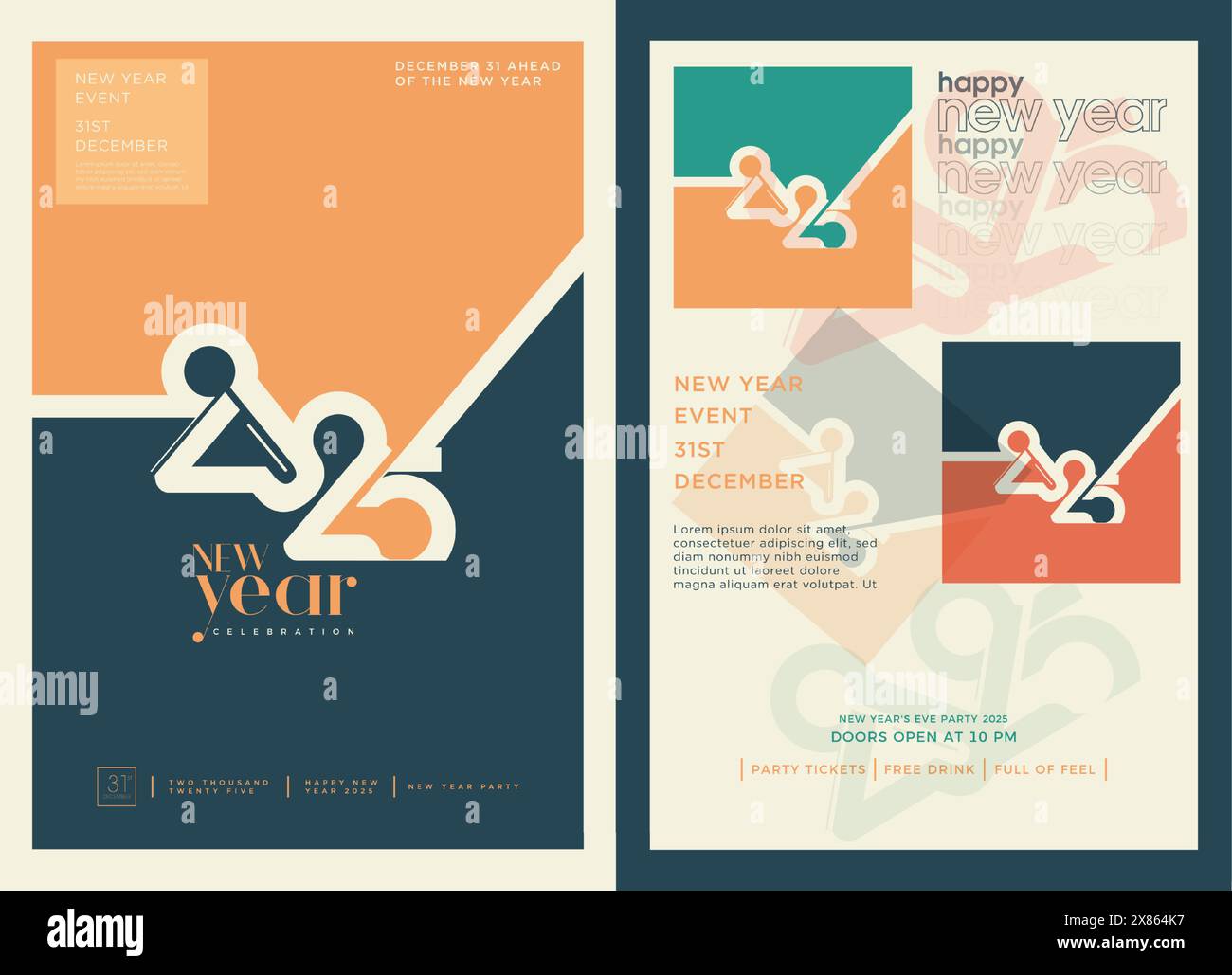 2025 New Year poster design. Classic retro poster design. Design with a ...