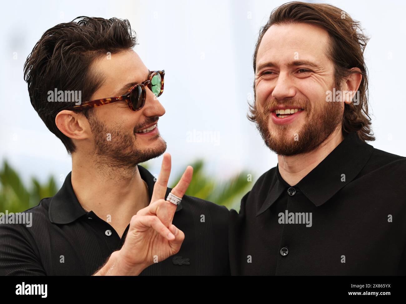 Cannes, France. 23rd May, 2024. French actors Pierre Niney (L) and Bastien Bouillon pose during ...
