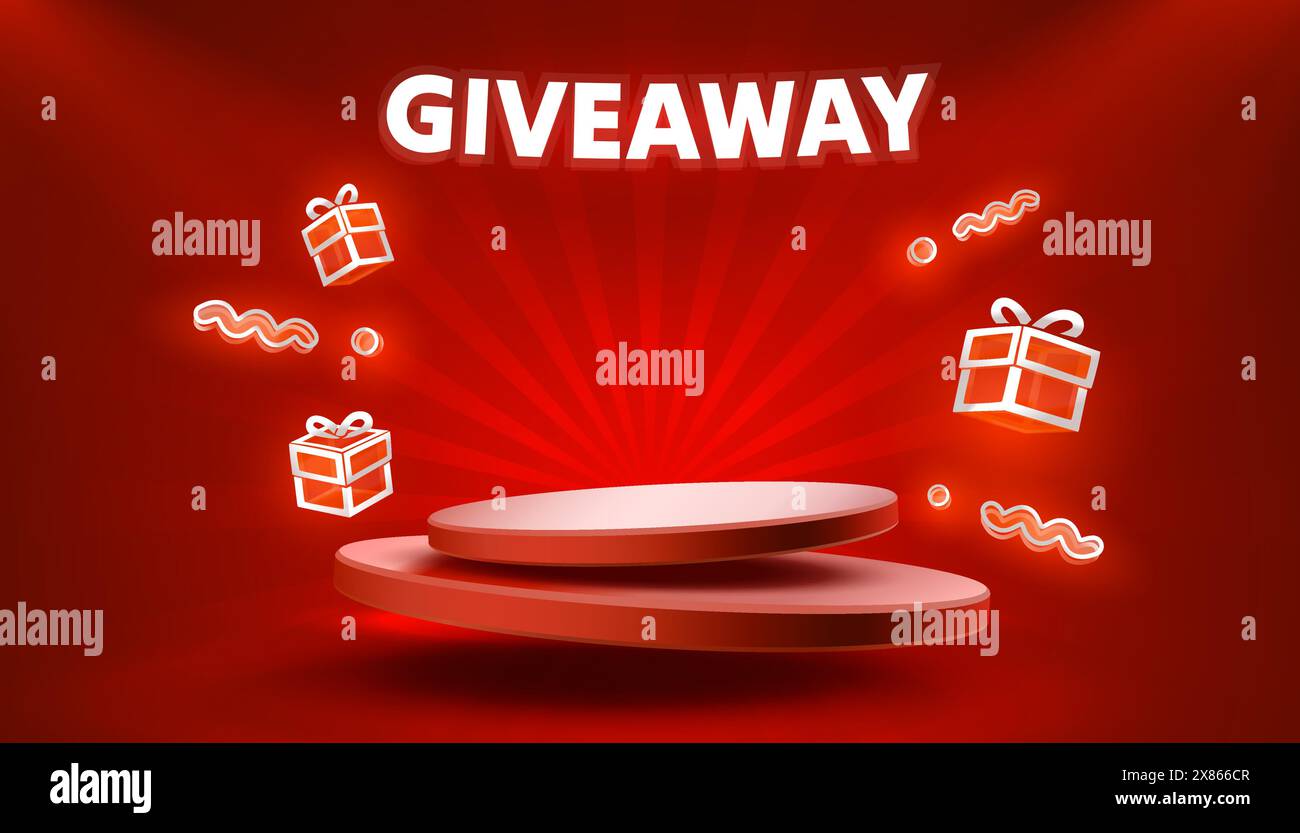 Giveaway neon podium, shop mega discount, special promo frame. Vector ...