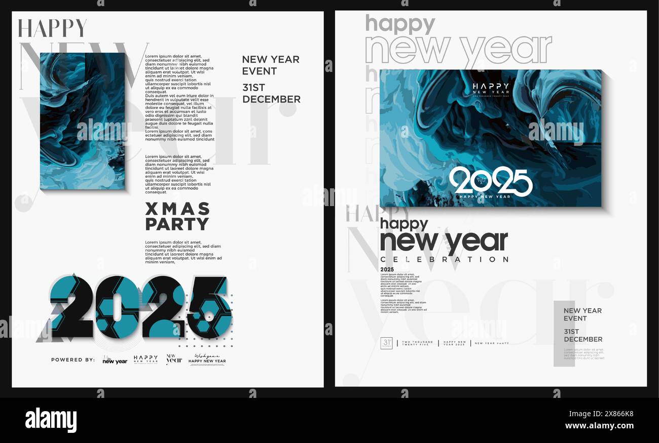 New Year 2025 poster. With a beautiful wave frame decoration concept ...