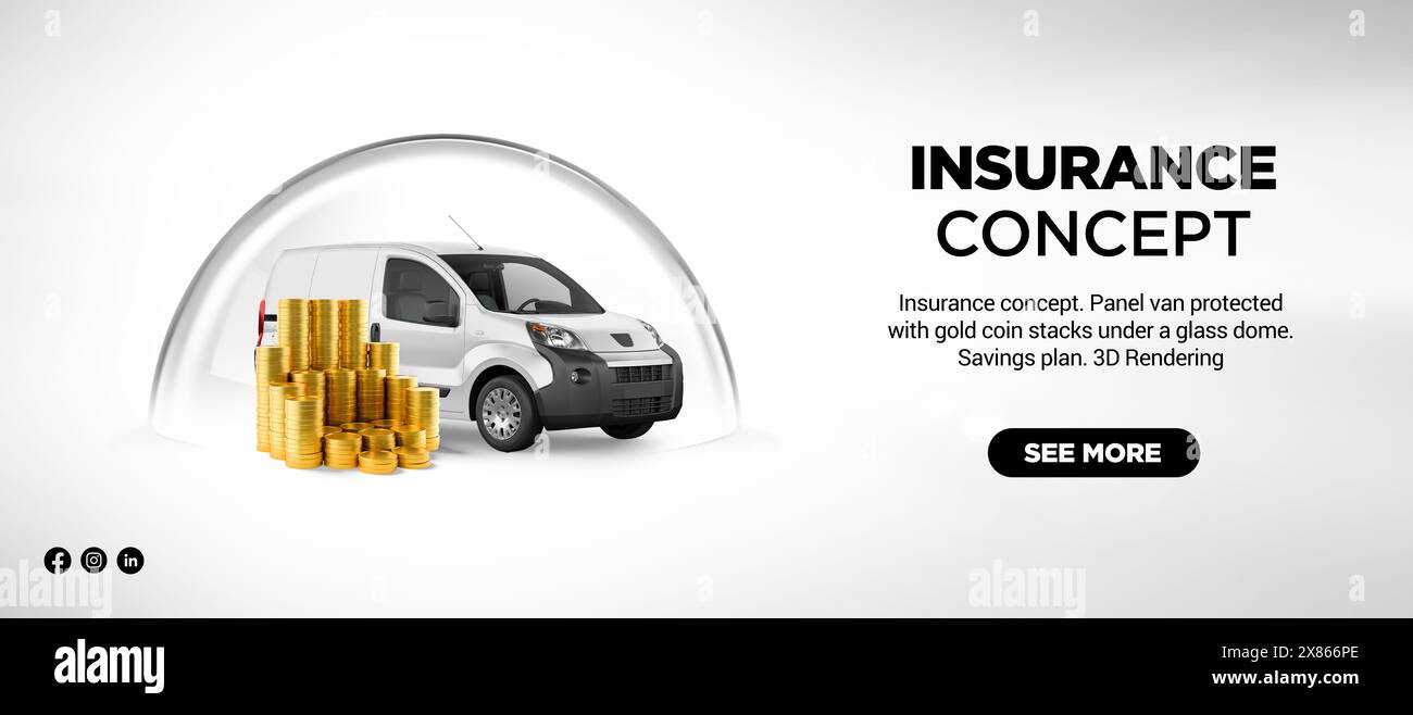 Insurance Concept: Panel Van Protected with Gold Coin Stacks Under ...