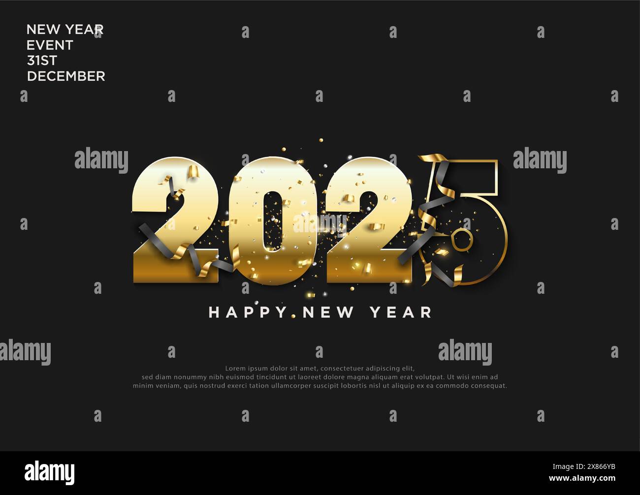 Happy New Year 2025. Elegant and beautiful gold color number design ...