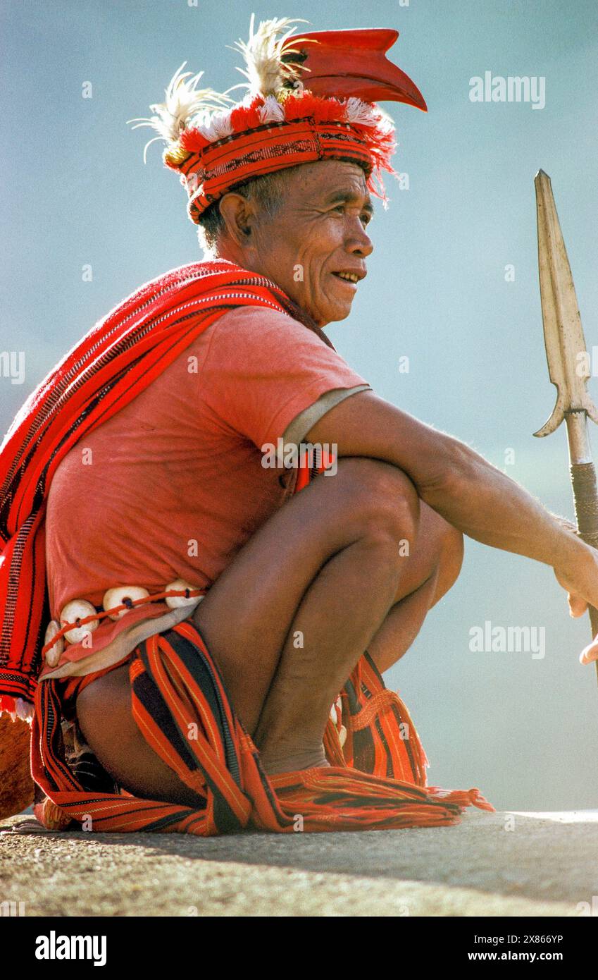 Philippines, Luzon; man of the Ifugao tribe. Traditionally dressed with ...
