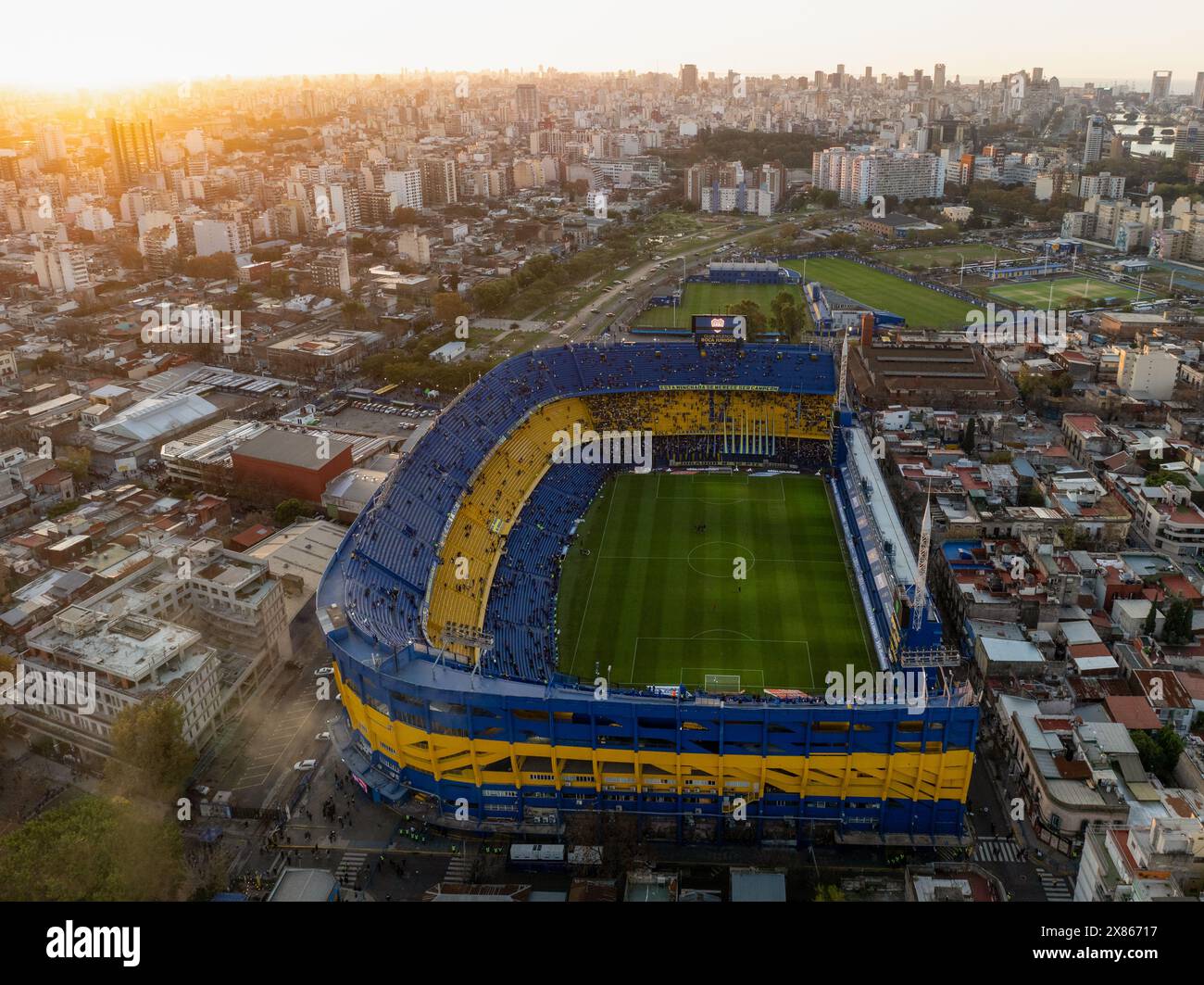 Buenos Aires, Argentina, May 28, 2023: Aerial photo at sunset Boca ...