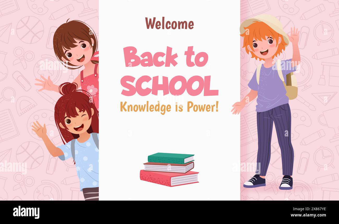 Welcome Back to School. Banner with cartoon kids Stock Vector Image ...