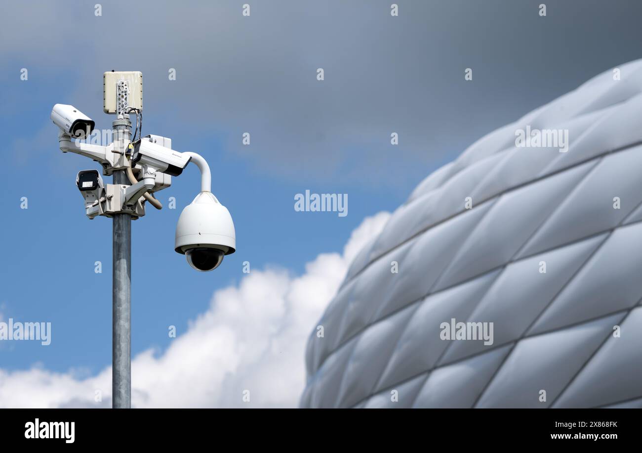 Munich, Germany. 23rd May, 2024. Various surveillance cameras in front ...