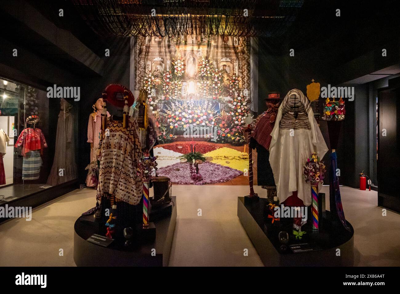 Exhibits of traditional dress and fabrics in The Ixchel Museum of ...
