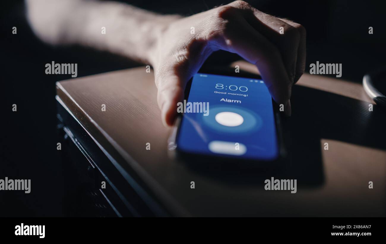 Smartphone Alarm Clock App Rings for Wake up, Screen Shows Good Morning ...