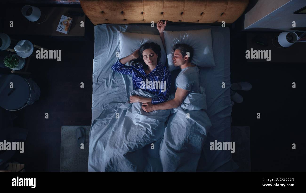 Top View Apartment: Happy Young Couple Side Cuddling Together in the ...