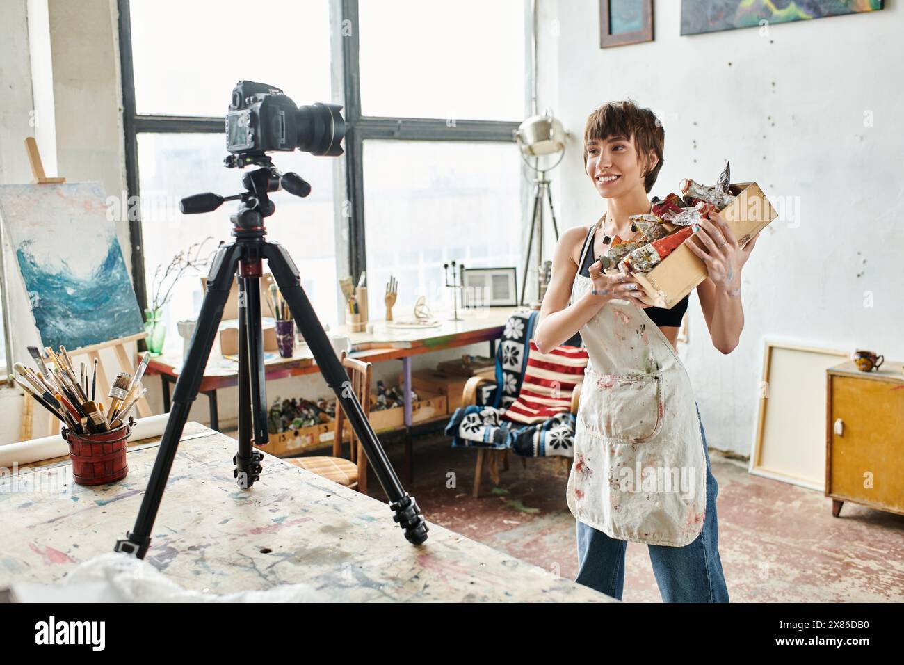 Woman camera stands on hi-res stock photography and images - Alamy