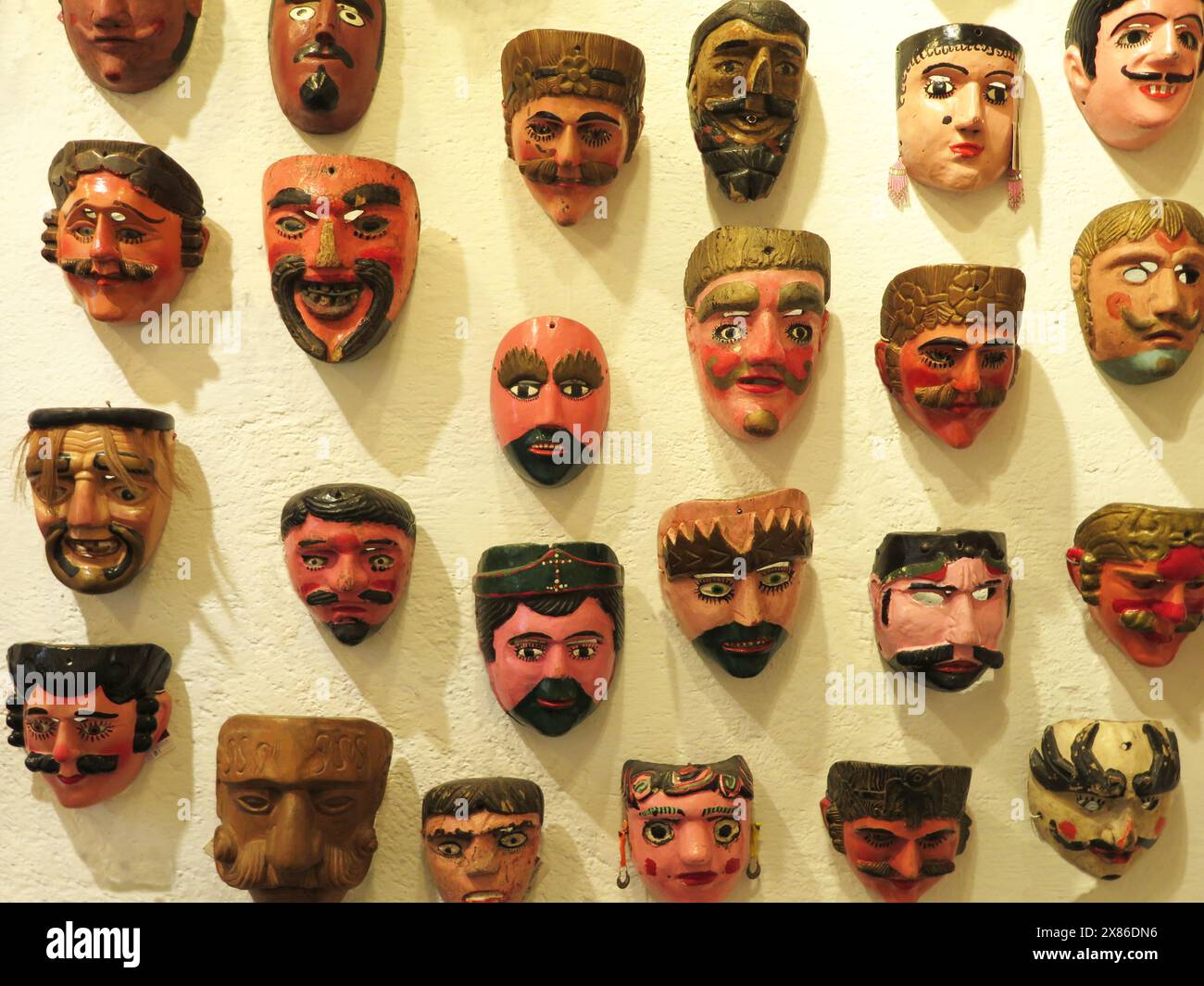 A collection of Ceremonial Conquest Masks, Antigua, Guatemala. Used for ...