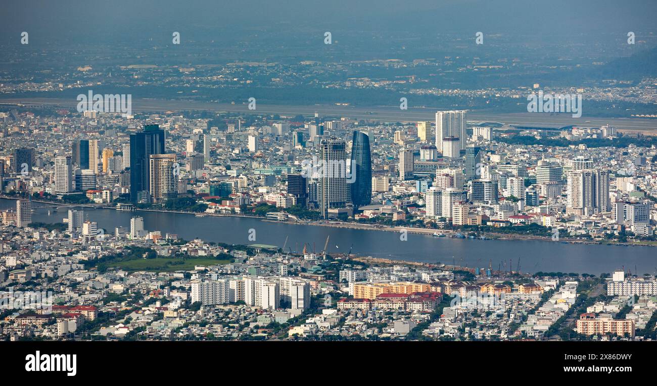 Da Nang city centre skyline aerial panoramic view. Danang is the fourth ...