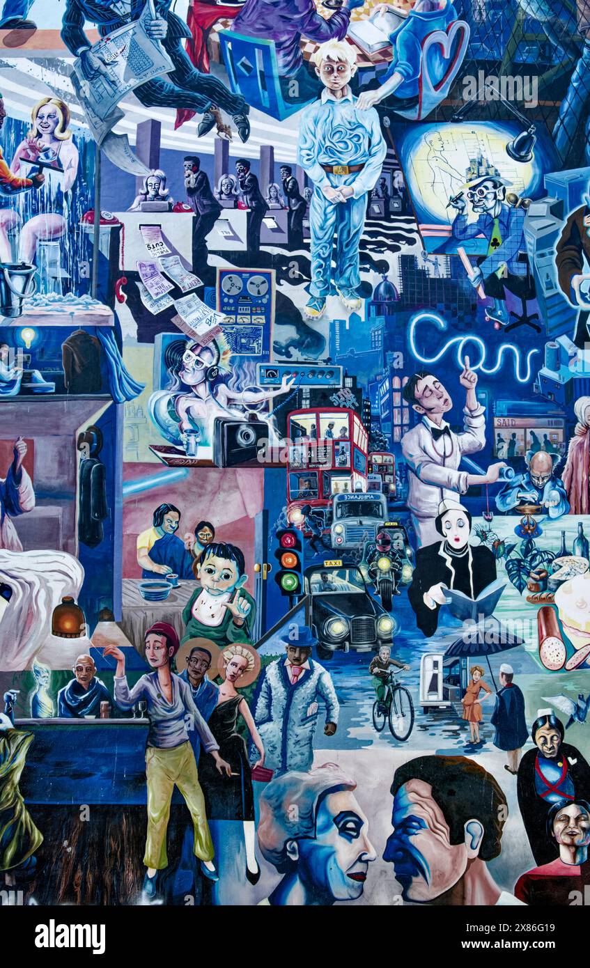 Fitzrovia Mural detail painted in 1980 by Simon Barber and Mick Jones ...