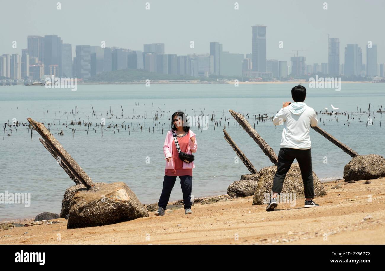 Steel stakes still remain at a beach in Lieyu Township (Liehyu), Lesser ...