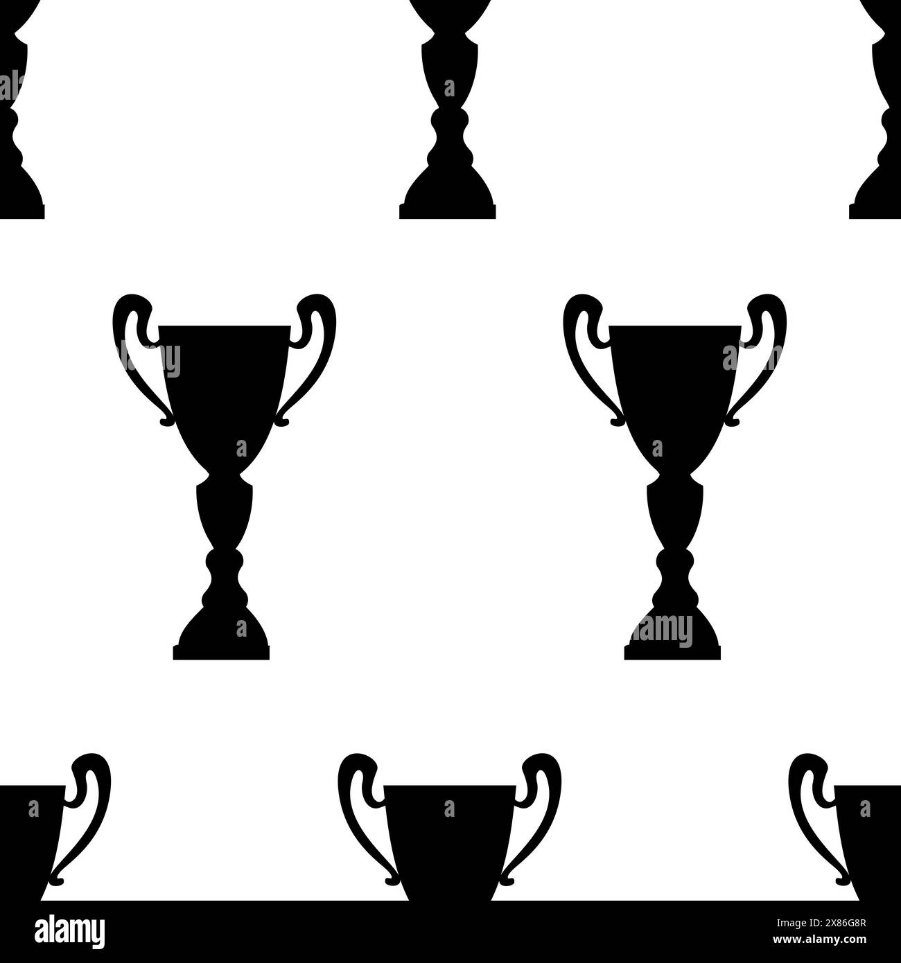 Winner trophy cup seamless pattern. Black simple silhouette texture ...