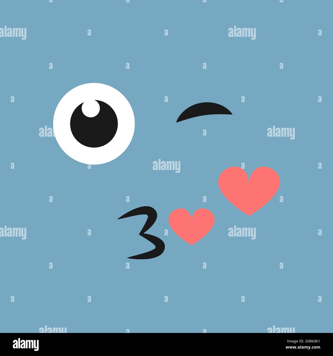 Winking face with a kiss and hearts on color background. Vector ...