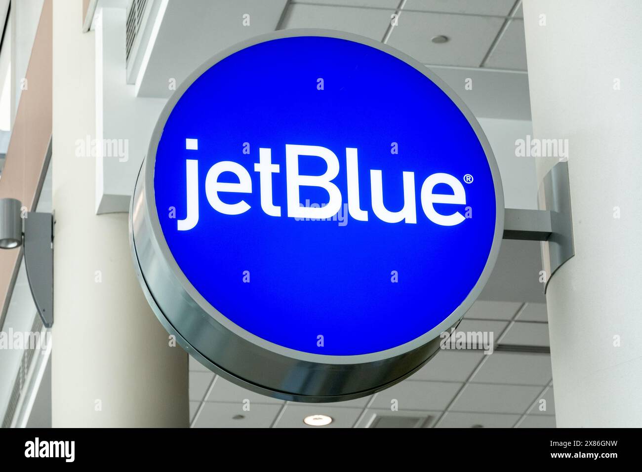 MINNEAPOLIS, MN, USA - MAY 11, 2024: JetBlue trademark logo at ...