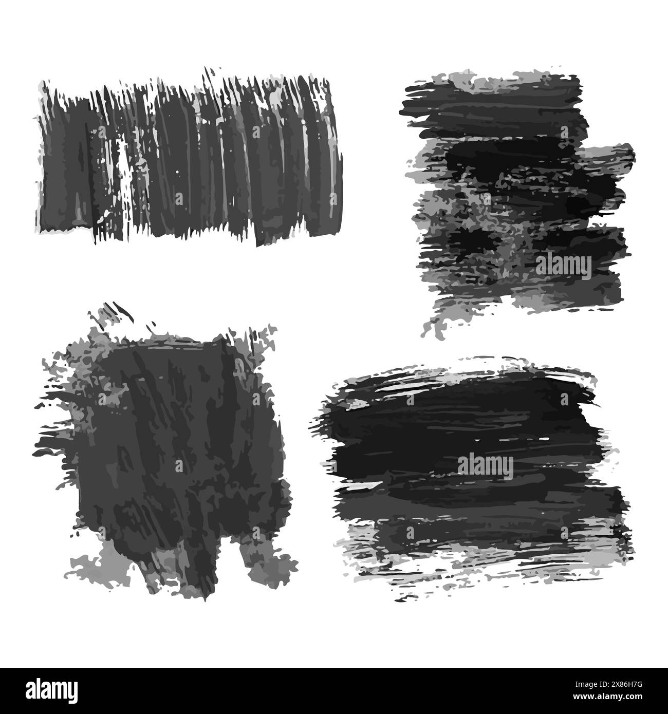 Set of four black hand drawn ink stains. Ink spots isolated on white ...