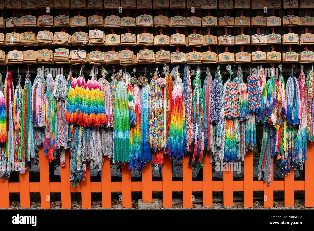 Thousand folded paper cranes and ema votive pictures in Azumamaro ...