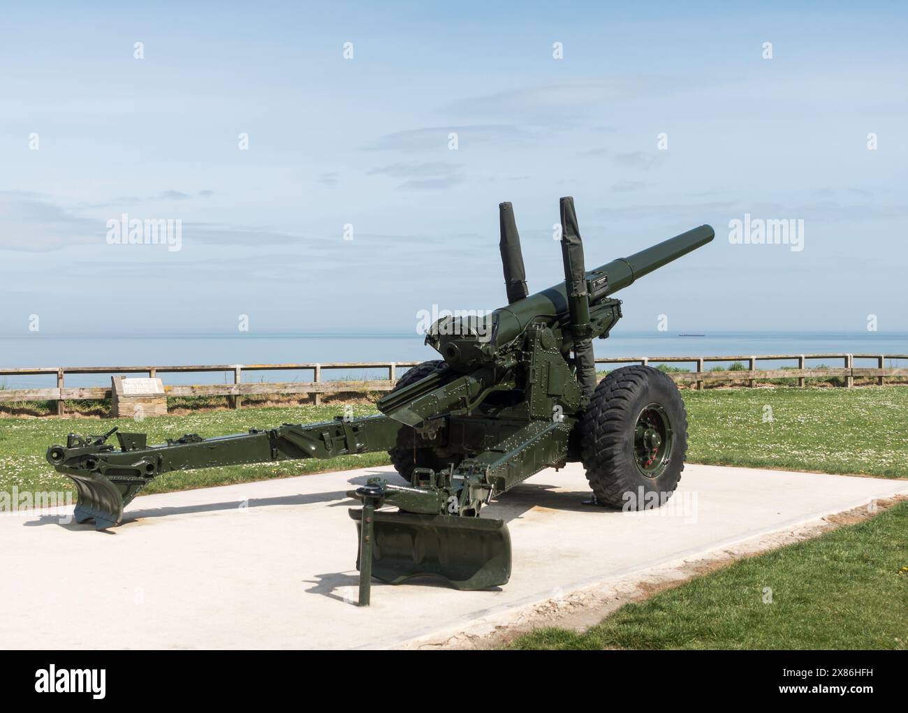 A WW2 5.5 inch artillery gun on display at Seaham, Co. Durham, England ...