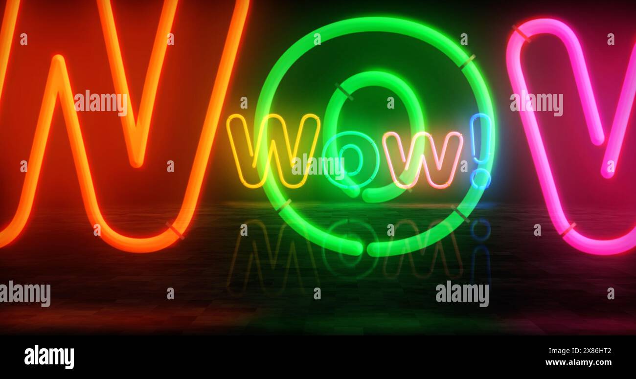 Wow neon symbol. Surprise excited light color bulbs. Abstract concept ...