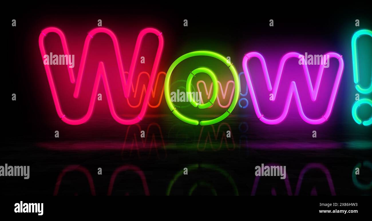 Wow neon symbol. Surprise excited light color bulbs. Abstract concept ...