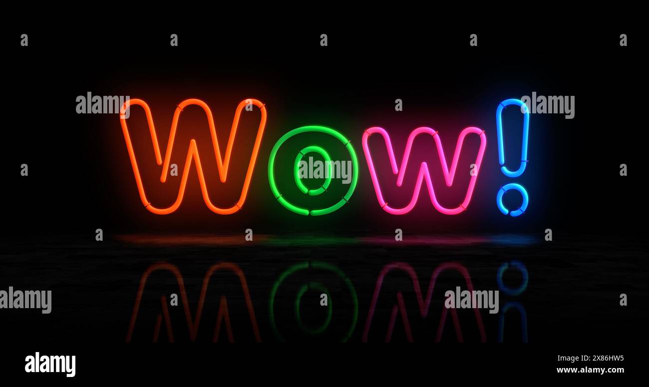 Wow neon symbol. Surprise excited light color bulbs. Abstract concept ...