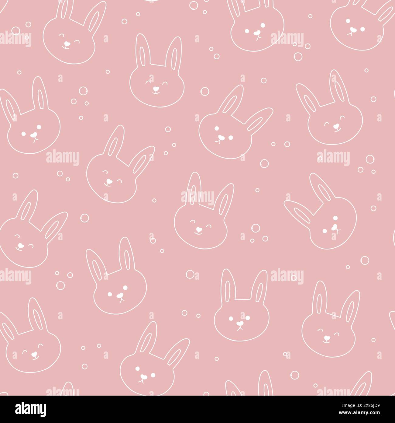 Seamless Pattern Of Hand Drawn Bunny Heads Doodle Rabbits Ornament