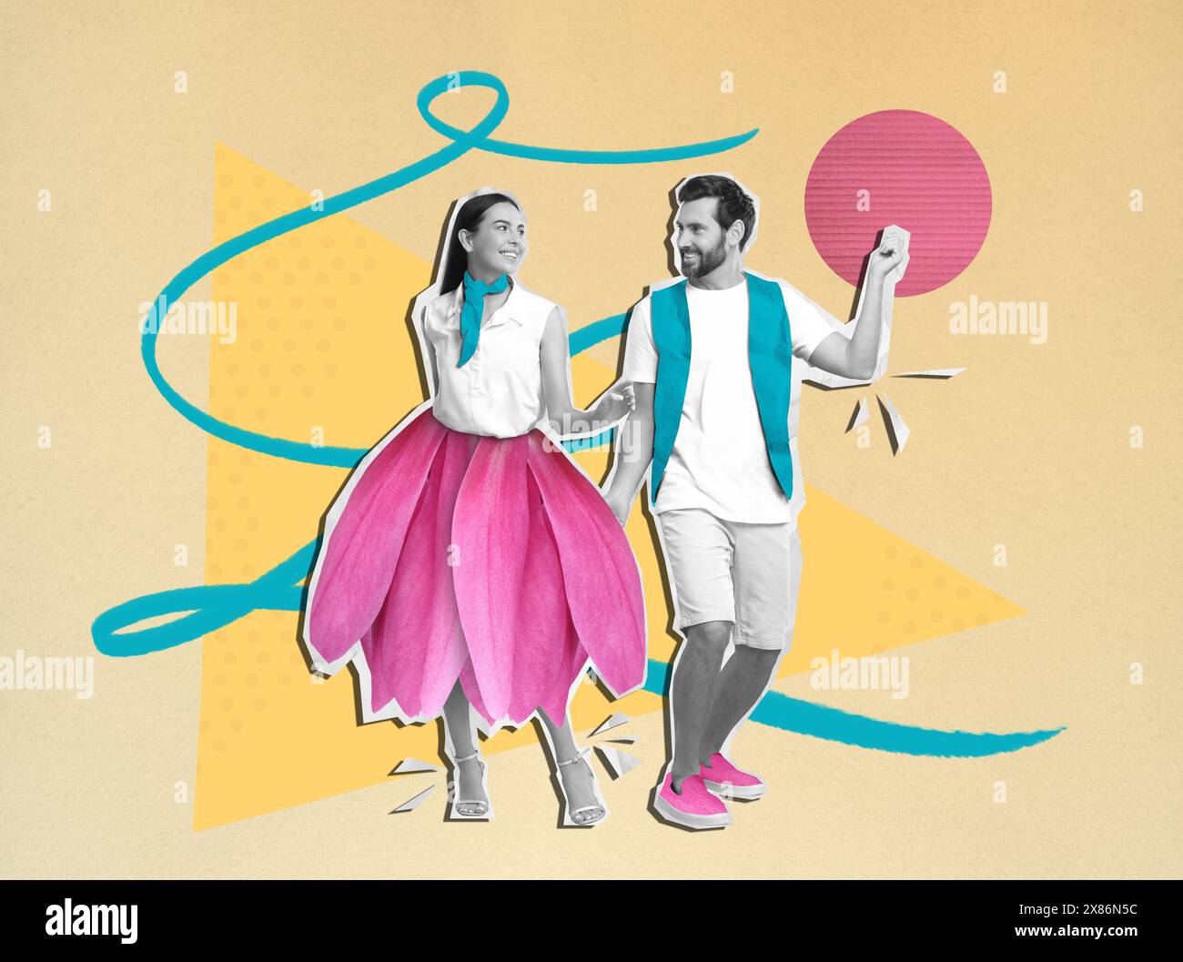 Lovely couple on date. Creative art collage Stock Photo - Alamy