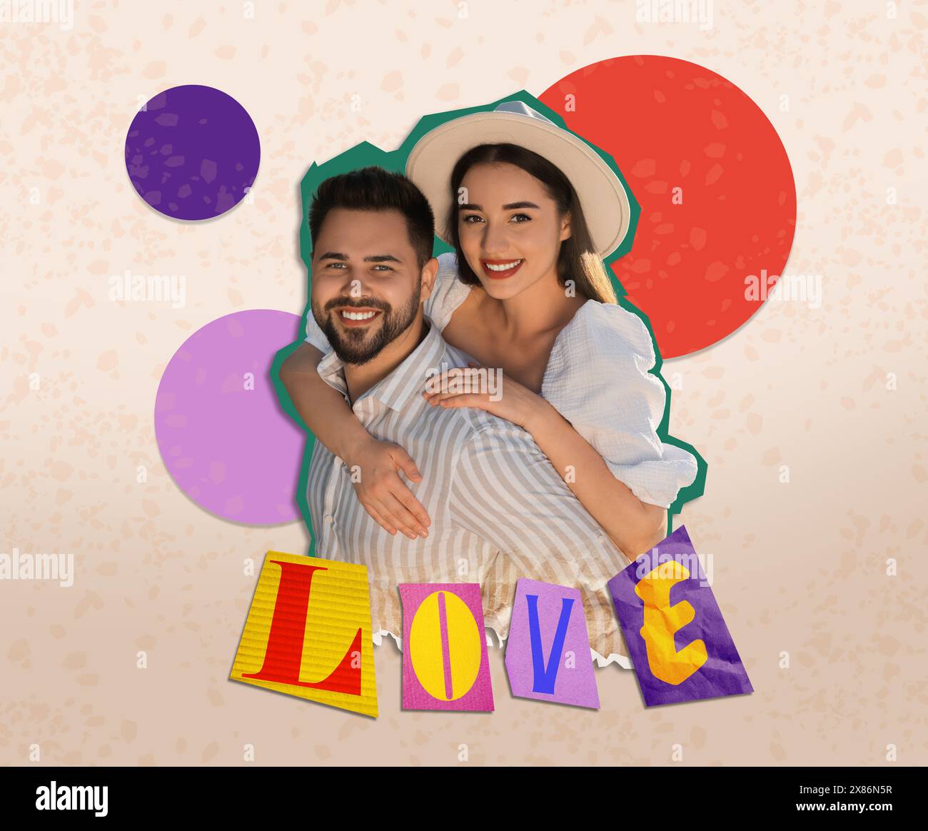 Lovely couple on date. Creative art collage Stock Photo - Alamy