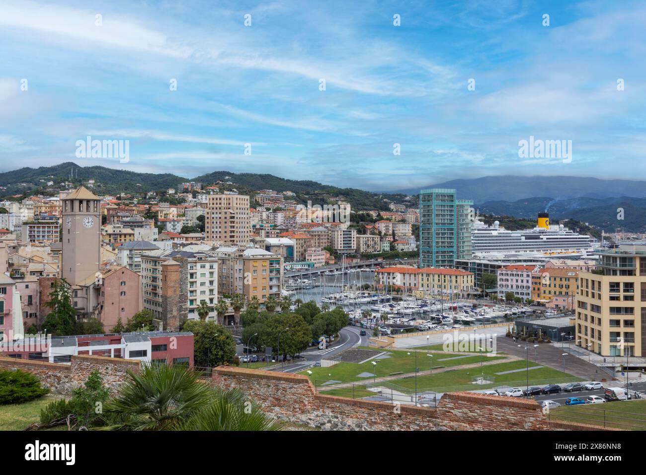 Savona, Liturgia, Italy. View over the city of Savona from the Priamar ...