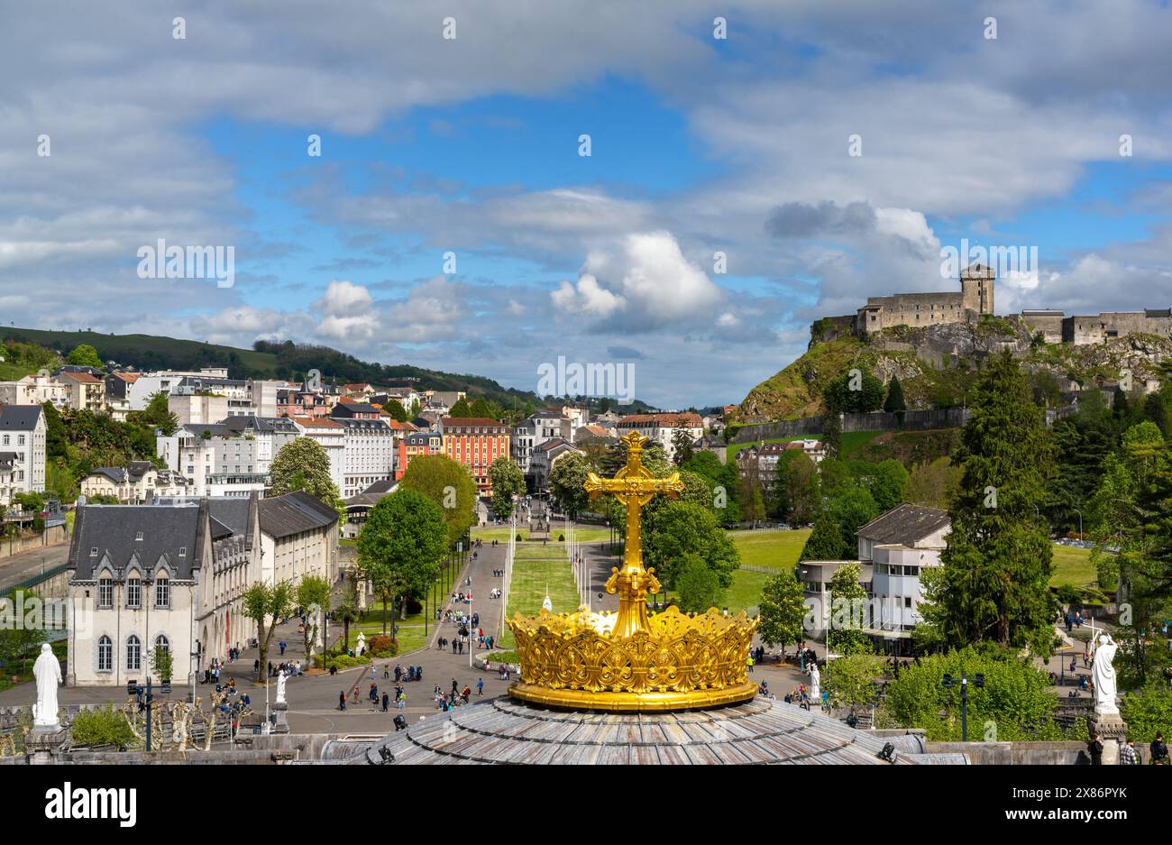 Lourdes, France - 17 April, 2024: view of the town of Lourdes with the ...