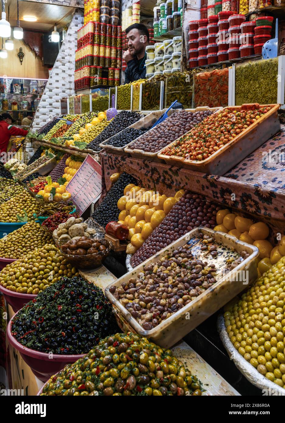 Meknes, Morocco - 5 March, 2024: vertical view of a market stall ...