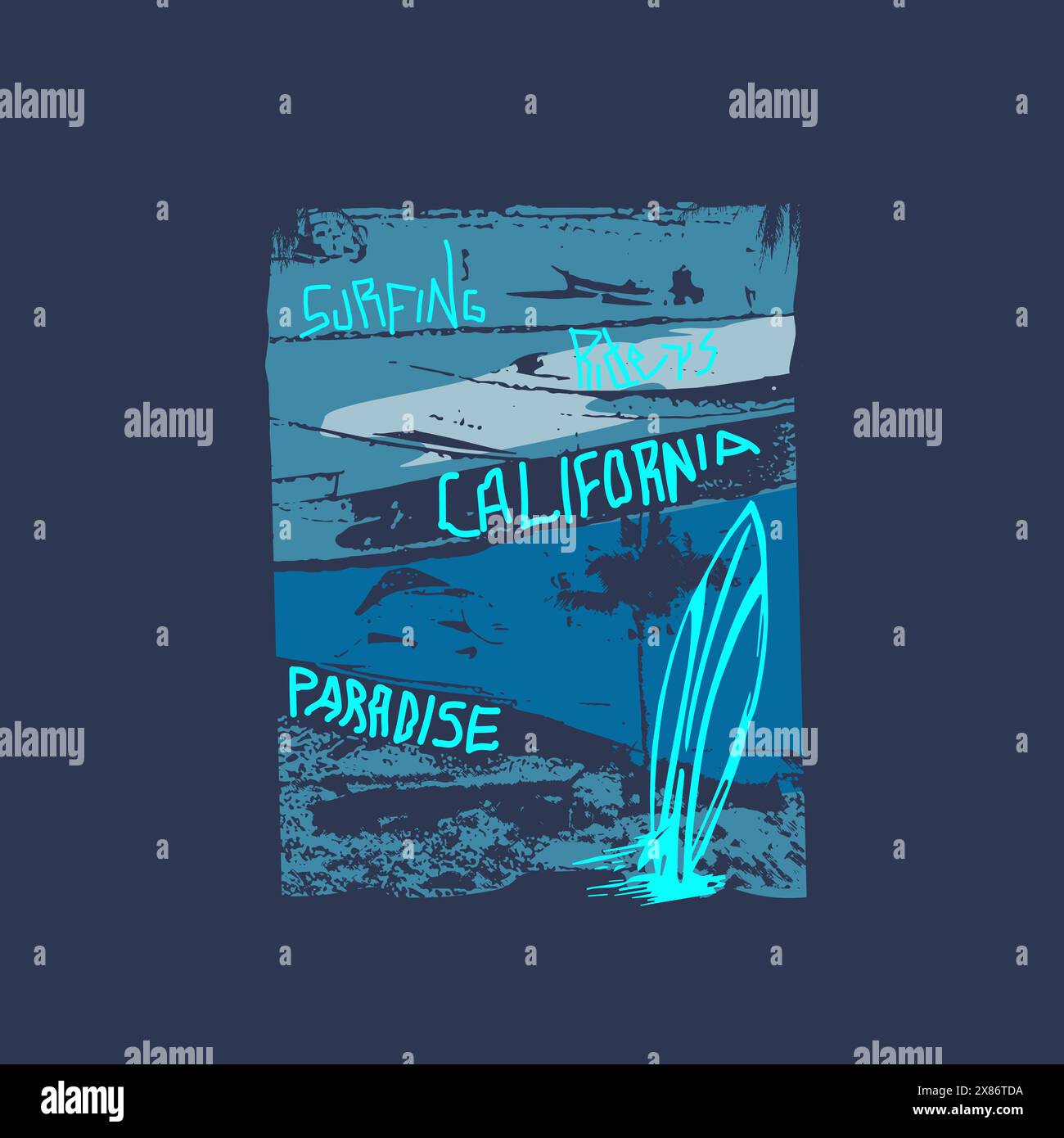 retro california beach surfing rider summer grunge poster design Stock ...