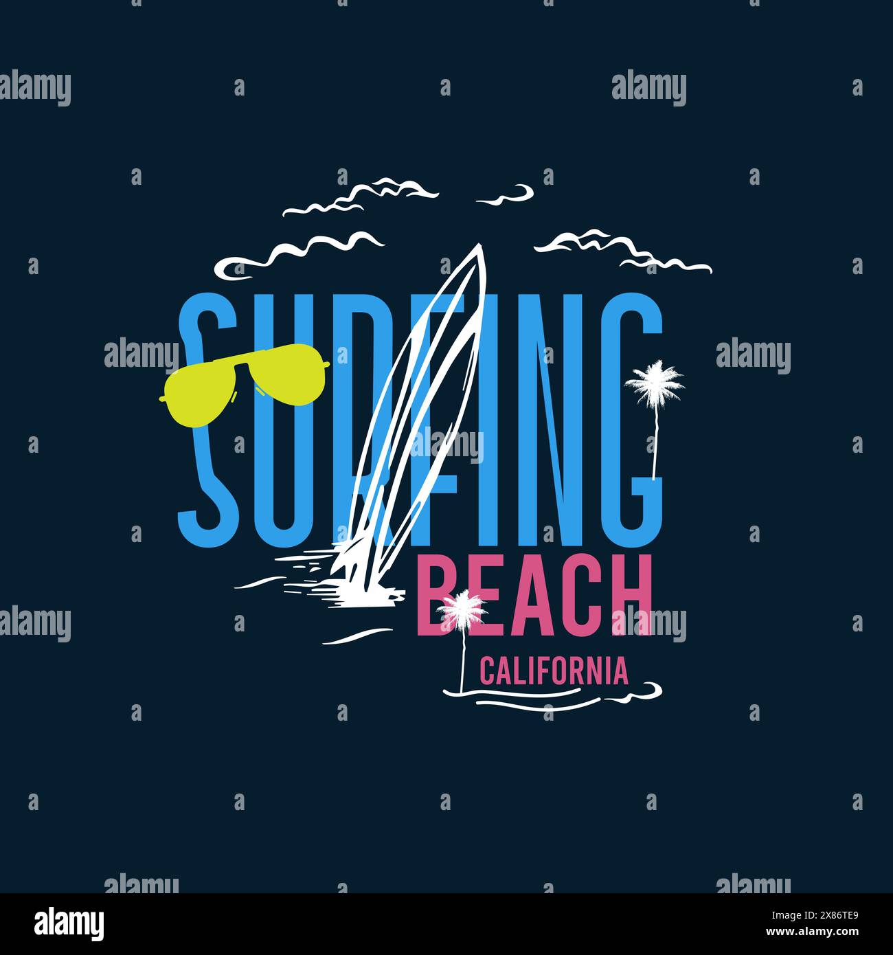 Surfing Beach California Summer Surf T Shirt Design Stock Vector Image