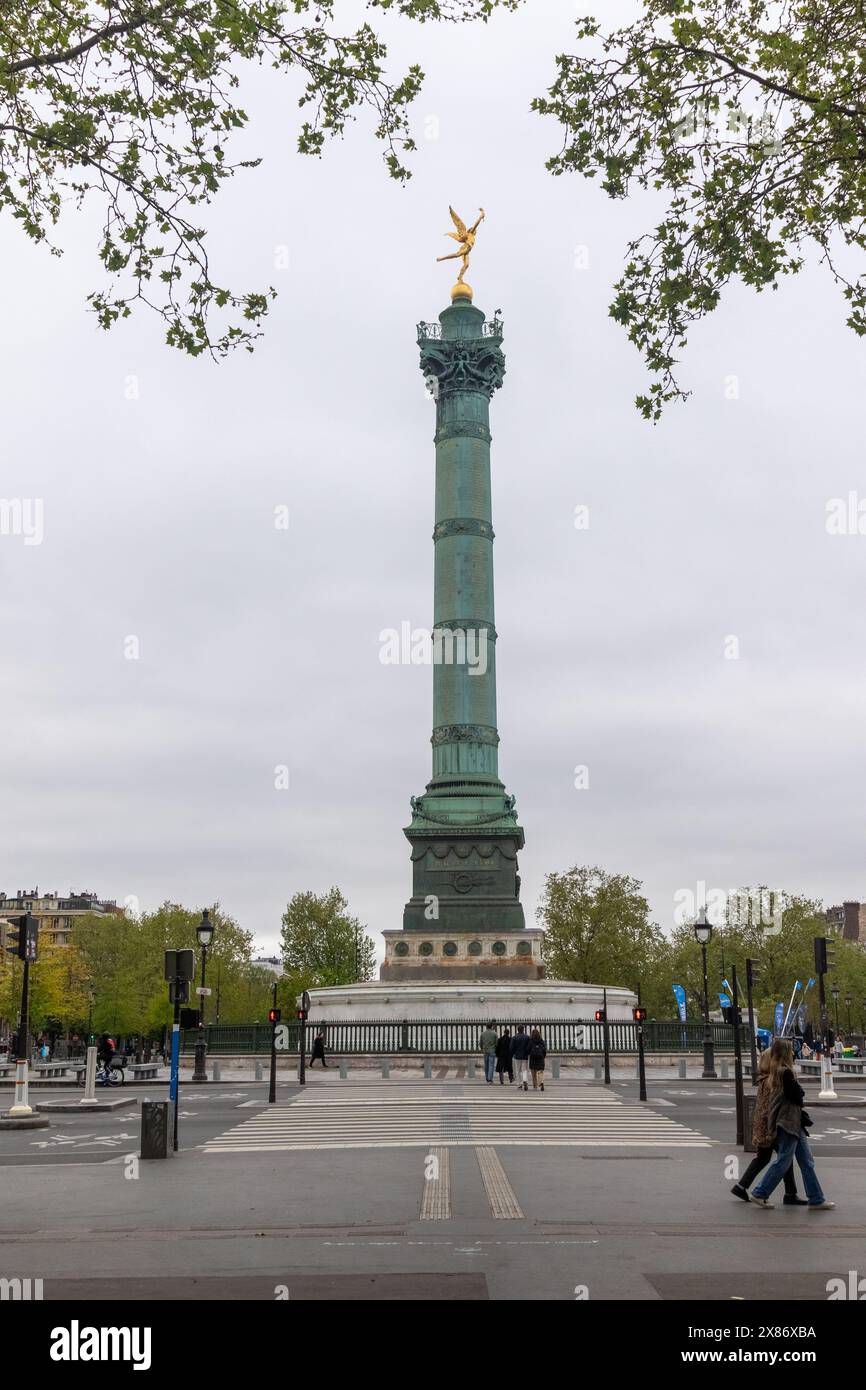 Paris, April 19th 2024:- A view of the July Colum in the Place de la ...